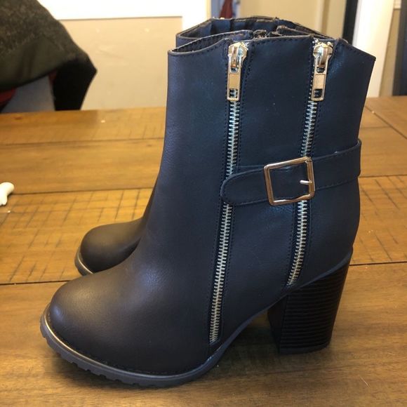 Pink Key | Shoes | Pink Key Heel Ankle Moto Boots Brown Double Zip ...